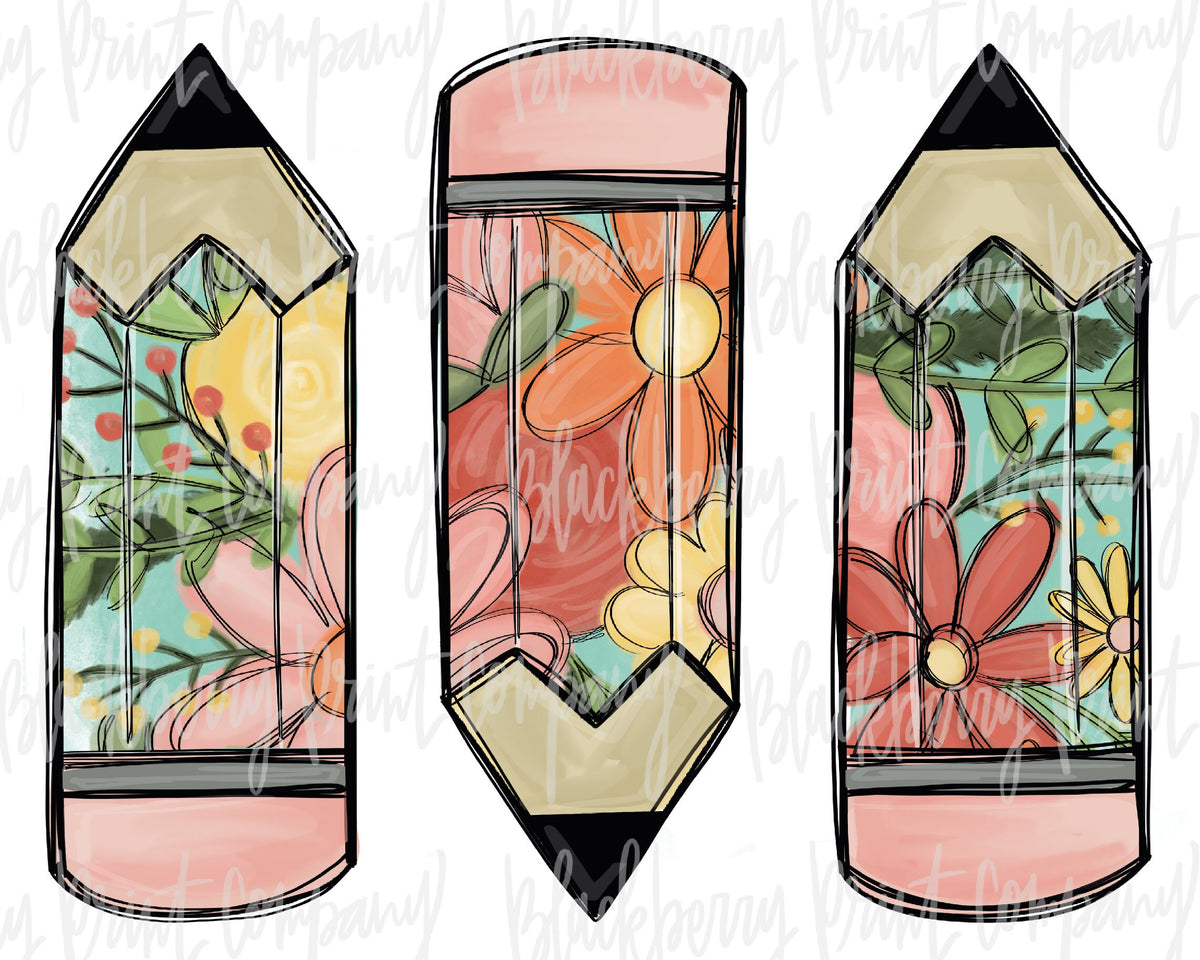 DTF Transfer Floral Pencil Trio – Blackberry Bottom & CuteTeez